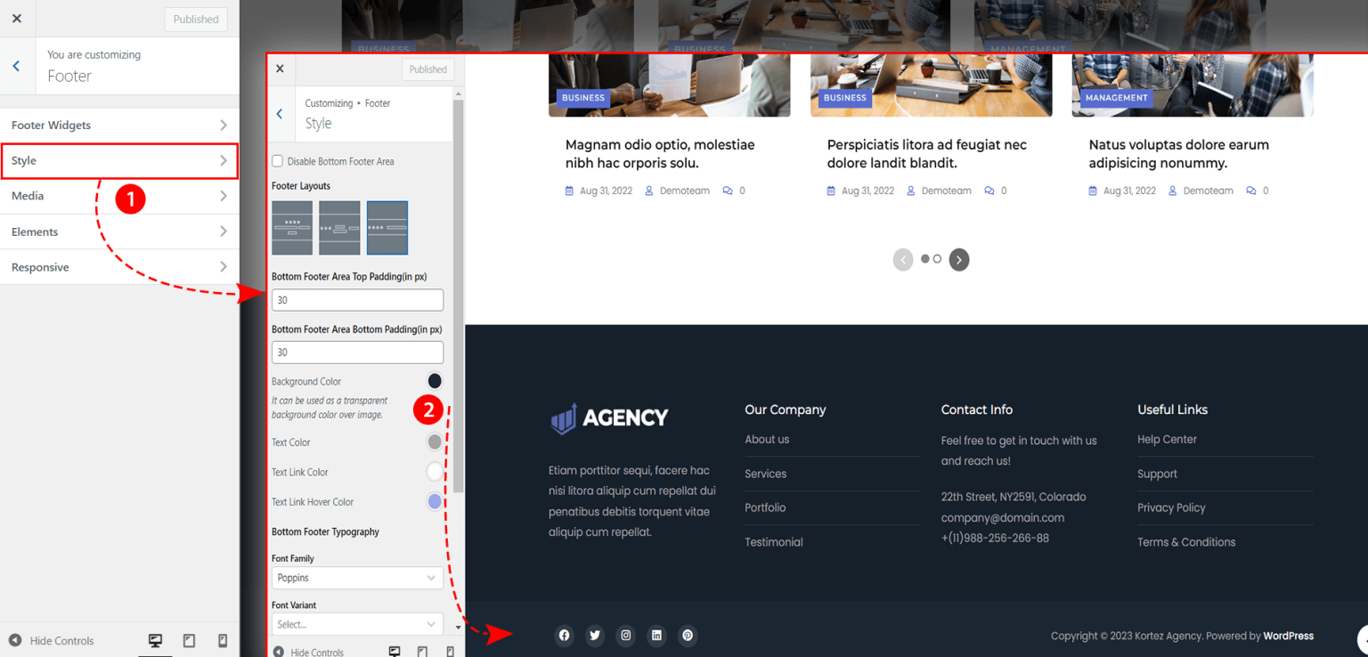 How to setup Footer Layouts Options – Kortez Themes